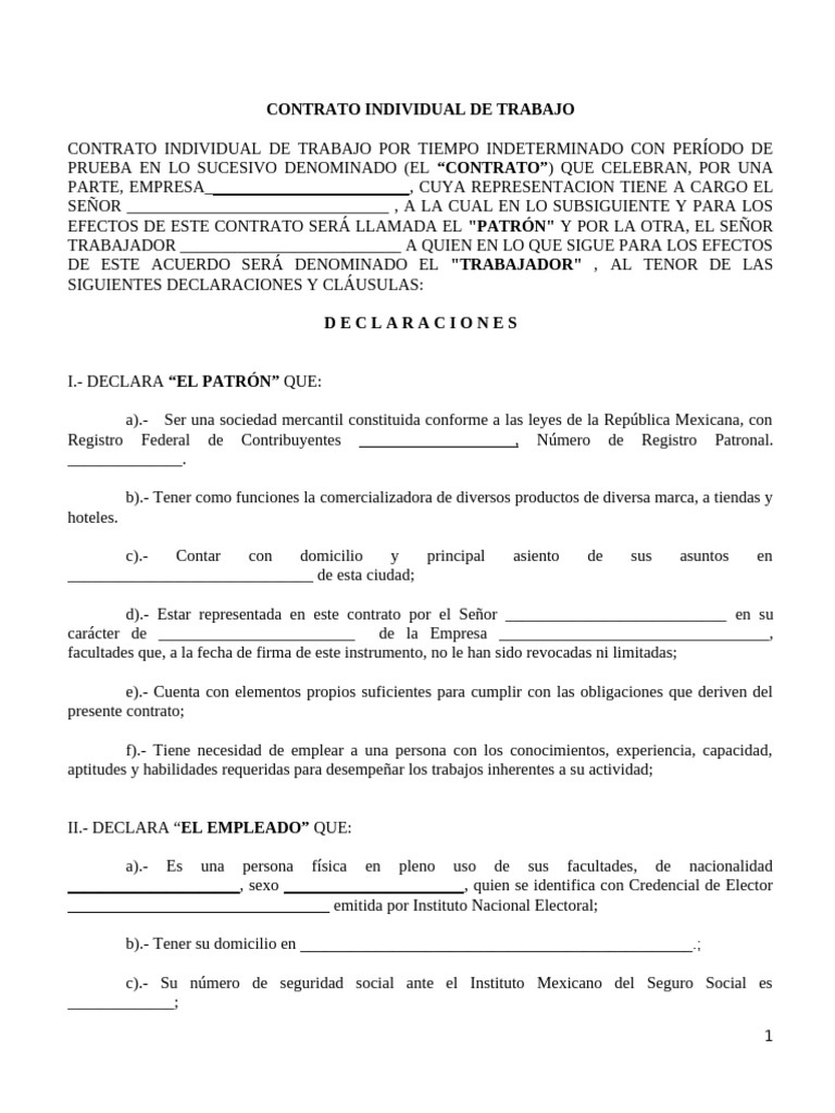 Contrato Individual de Trabajo Indefinido | PDF | Salario | Derecho laboral