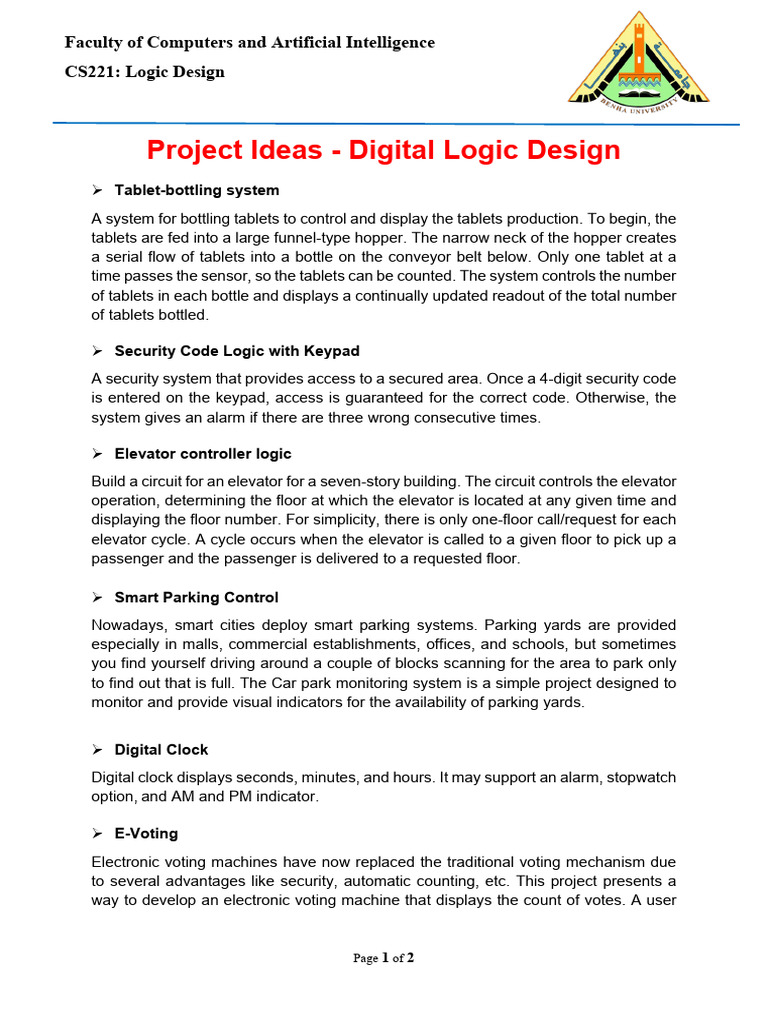 Project Ideas - Logic Design (1) | PDF