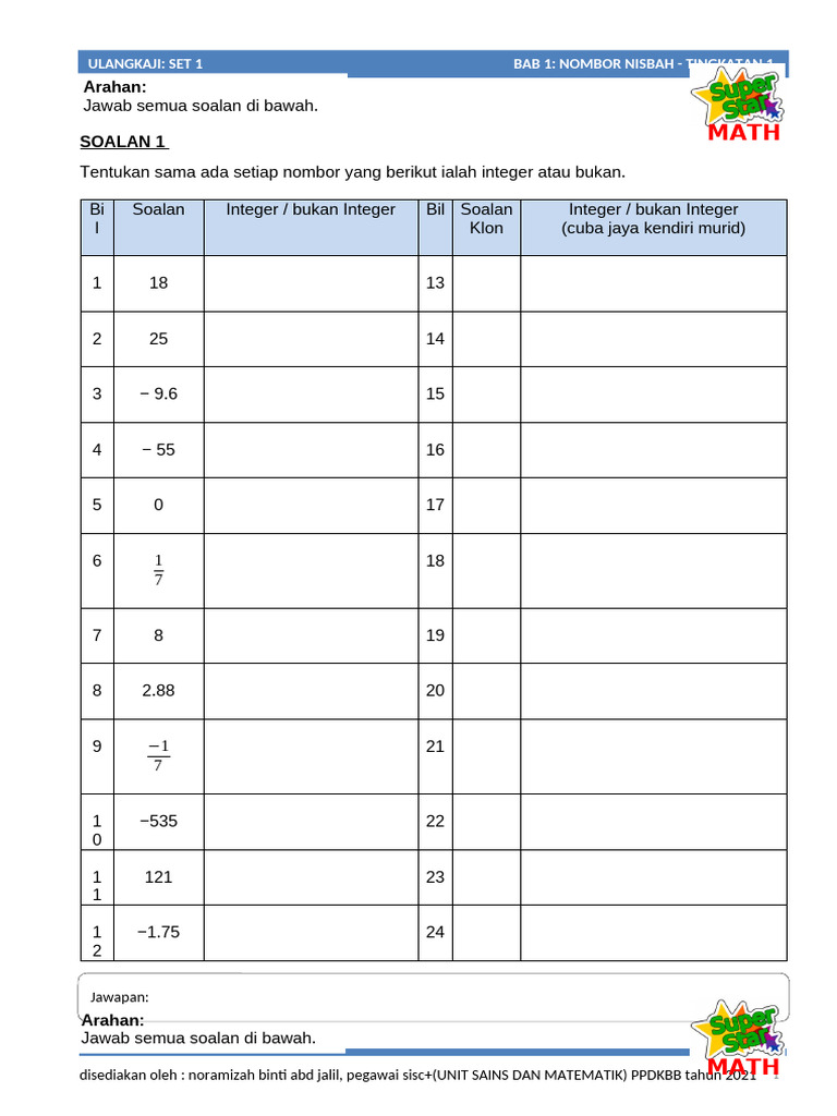 Set 1-Maths Super Star-Bab 1(T1) Nombor Nisbah | PDF