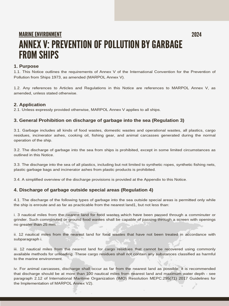 ANNEX V Prevention of Pollution by Garbage From Ships | PDF