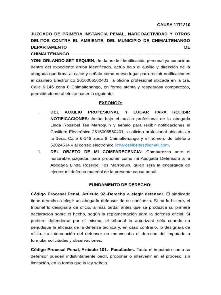 Memorial para Constituirse Como Abogado Defensor | PDF | Abogado | Política