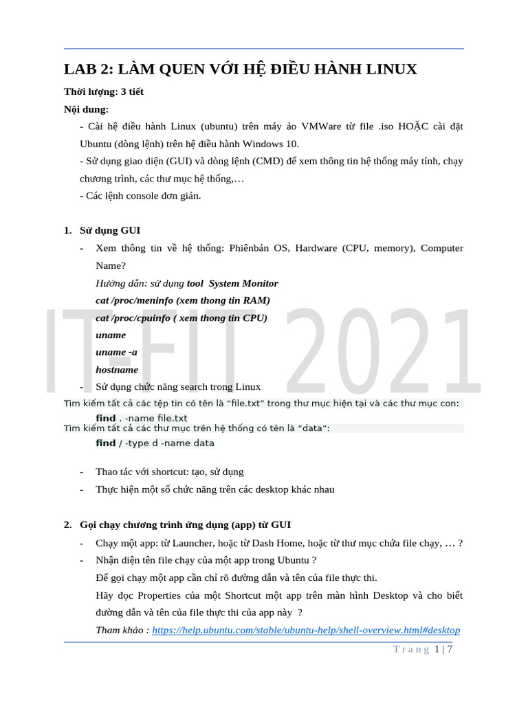 Lab2 - Lam Quen Voi HDH Linux | PDF
