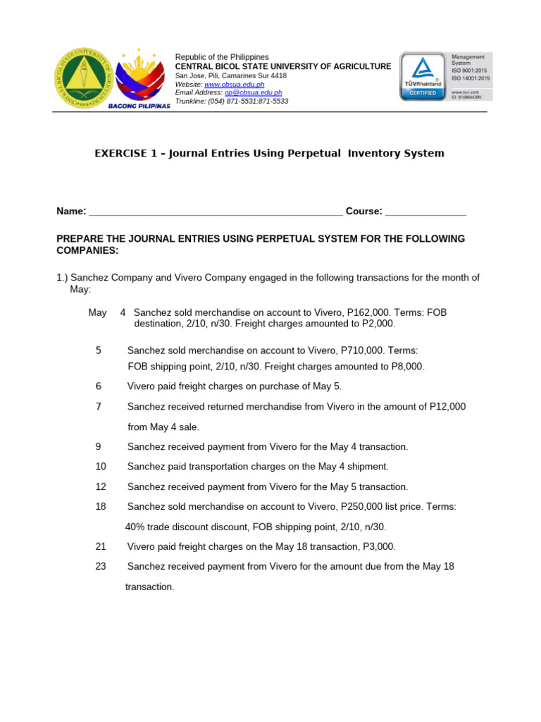 Exercise-1-Journal-Entries-Using-Perpetual-Inventory-System | PDF