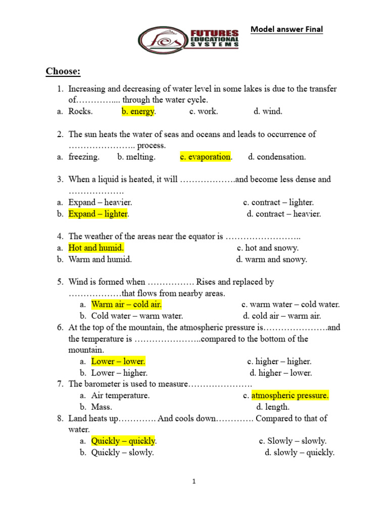 Model answer final_revision_grade_6[ second term | PDF