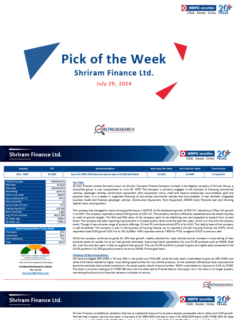 Shriram Finance Ltd. Q1FY25 Analysis | PDF | Stocks | Securities (Finance)