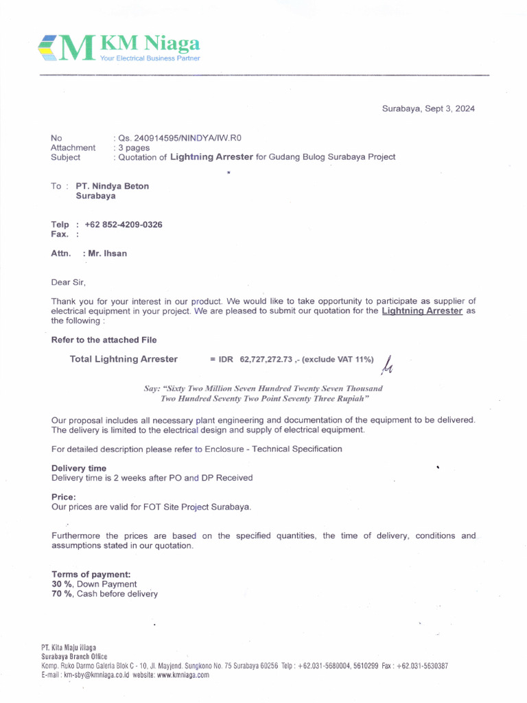 Quotation Lightning Arester Update | PDF