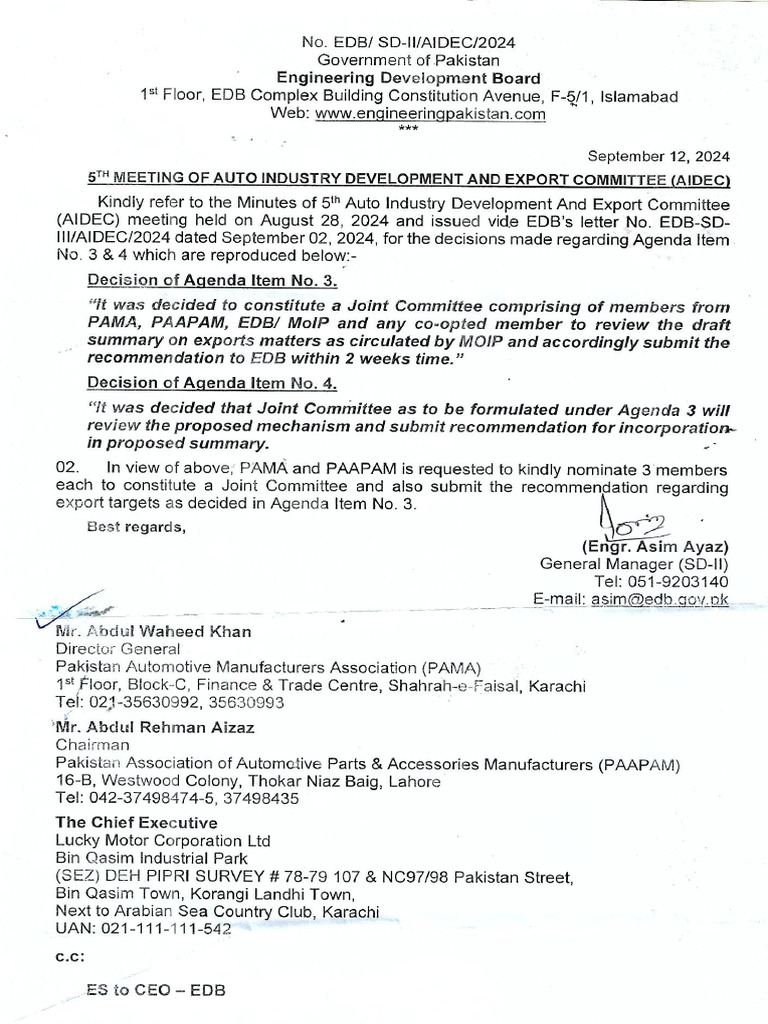 EDB - 5th AIDEC Minutes Point 3 and 4 About Joint Committee | PDF