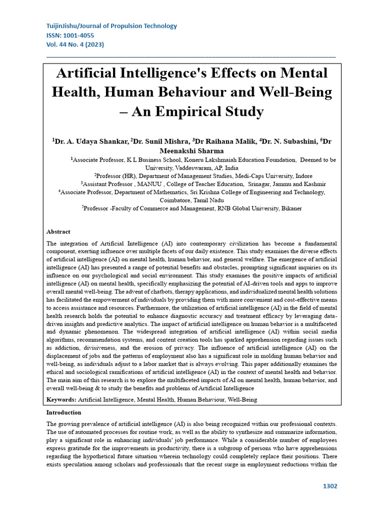 Tuijin Jishu Journal-Paper - Artificial Intelligence's Effects On ...