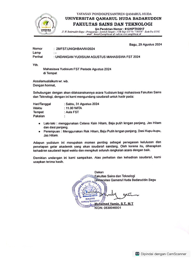 Undangan Yudisium Mahasiswa FST 2024 | PDF