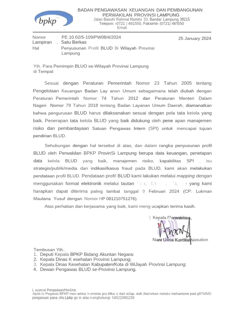 S-109 Penyusunan Profil BLUD Se-Wil Provinsi Lampung | PDF