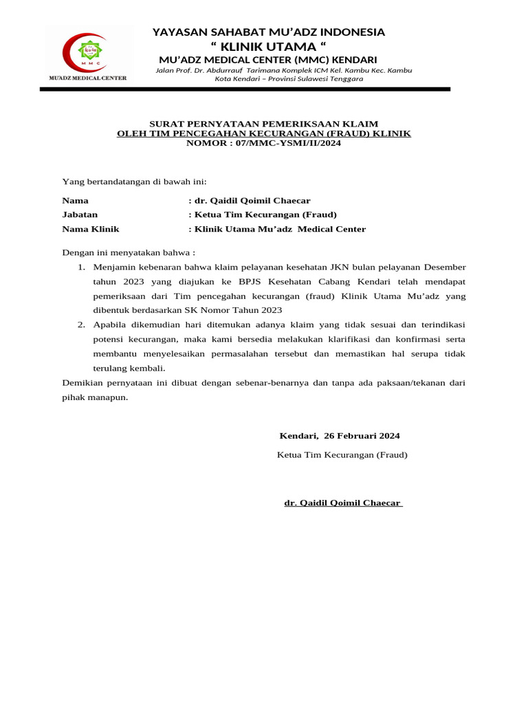 Surat Pernyataan Fraud | PDF