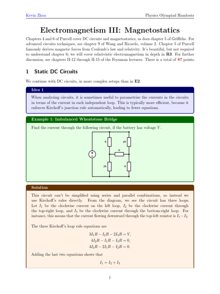 Electromagnetism III: Magnetostatics: 1 Static DC Circuits | PDF ...