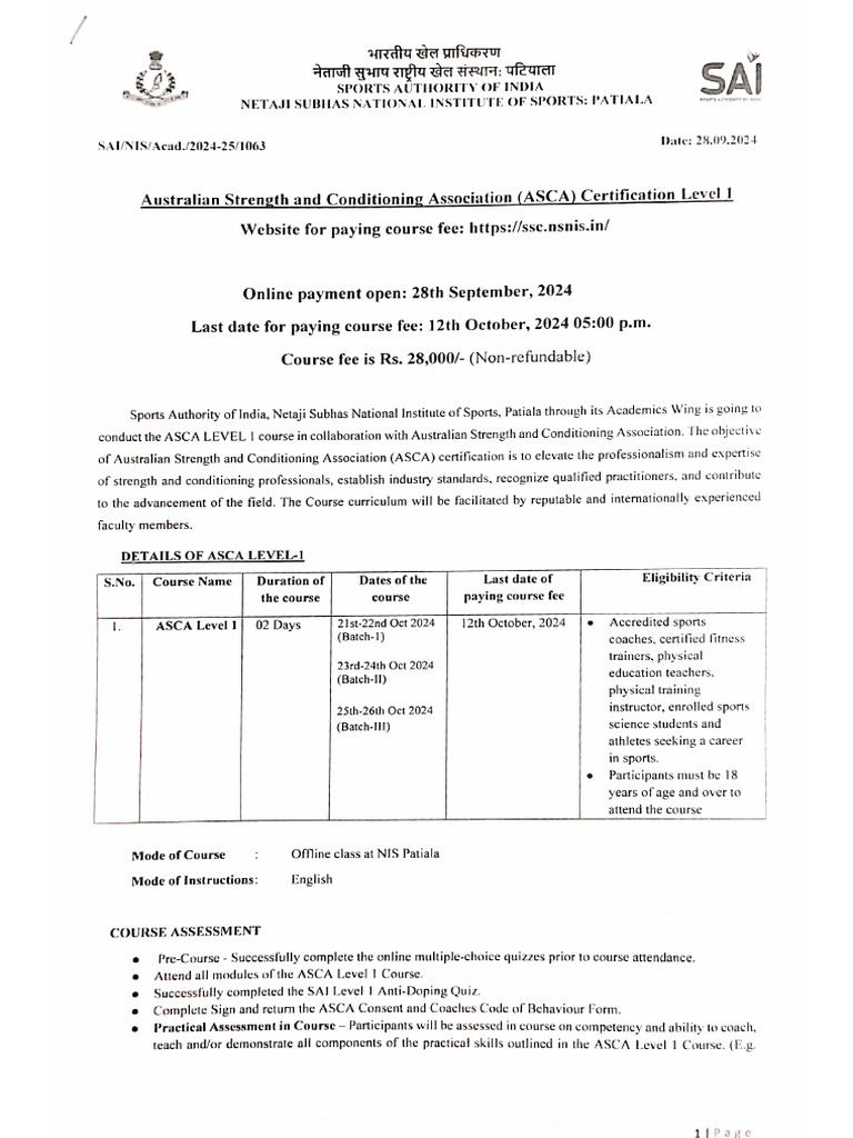 ASCA Level 1 2024 | PDF