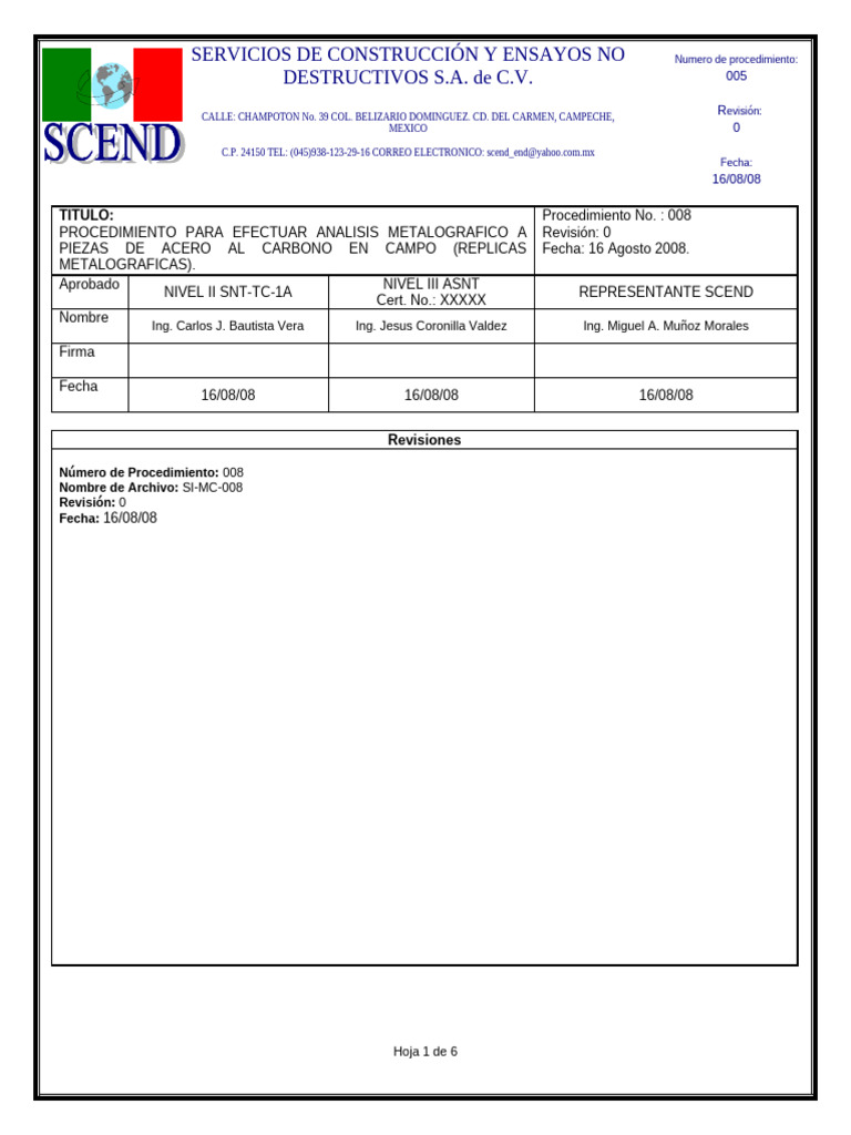 Proc. 008 Metalografías en Campo | PDF