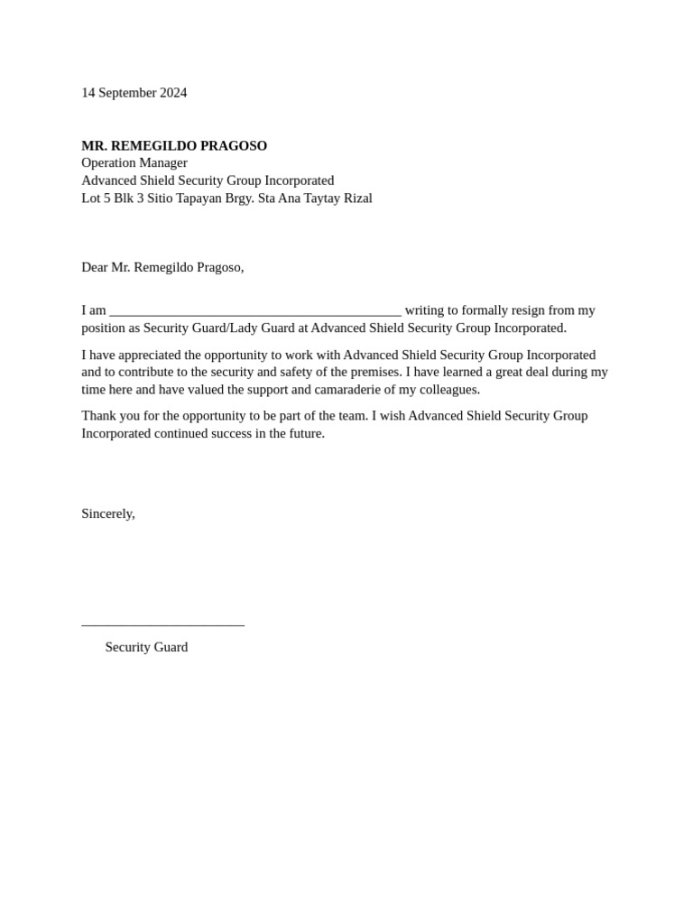 Resignation Letter Example | PDF