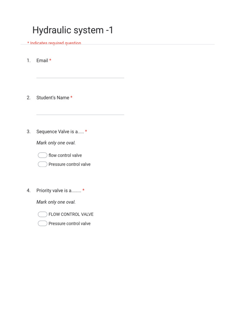 Hydraulic System - 1 - Google Forms | PDF