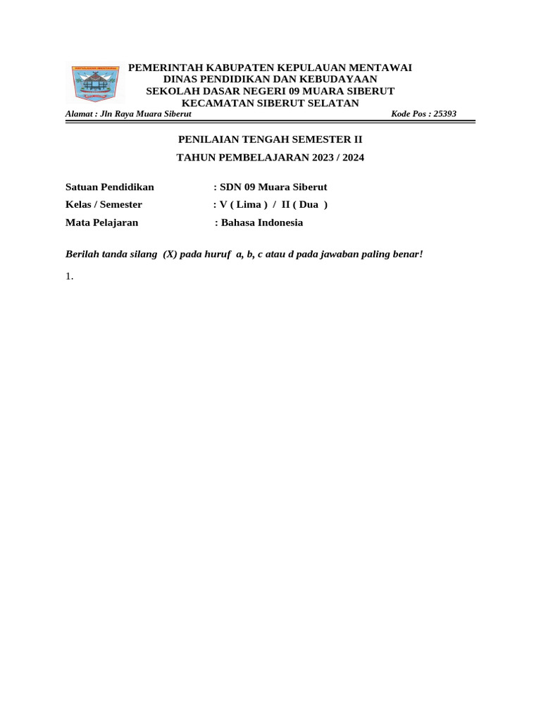 Soal KLS V Bahasa Indo | PDF