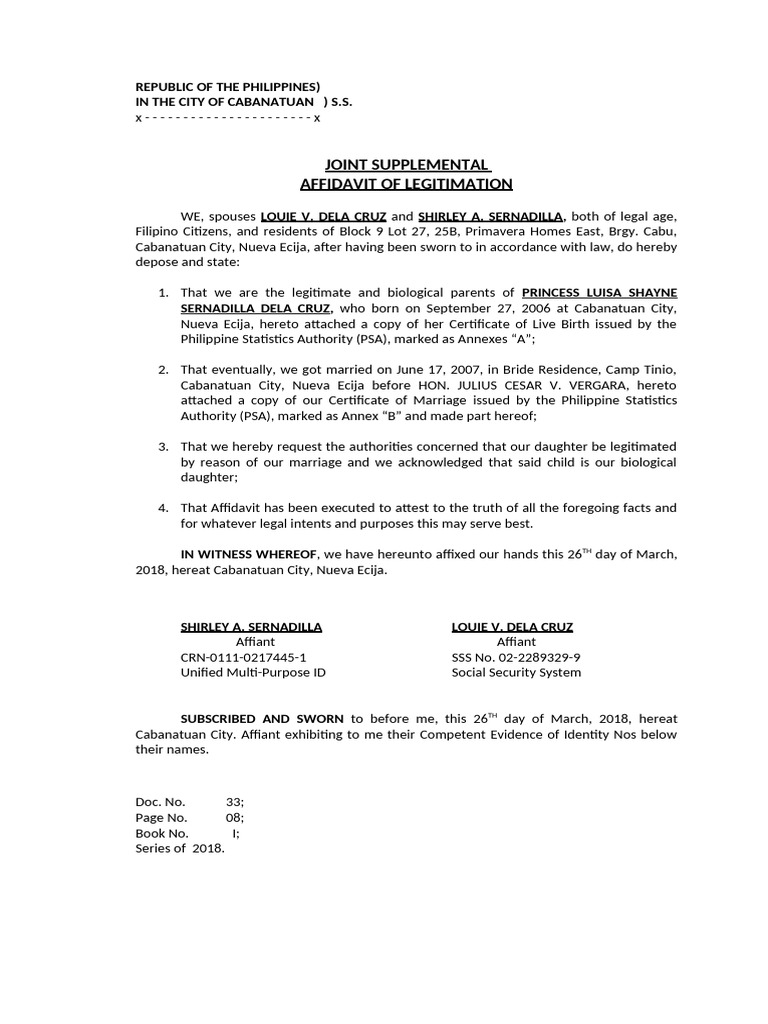 (Joint Supplemental Affidavit) 1 | PDF