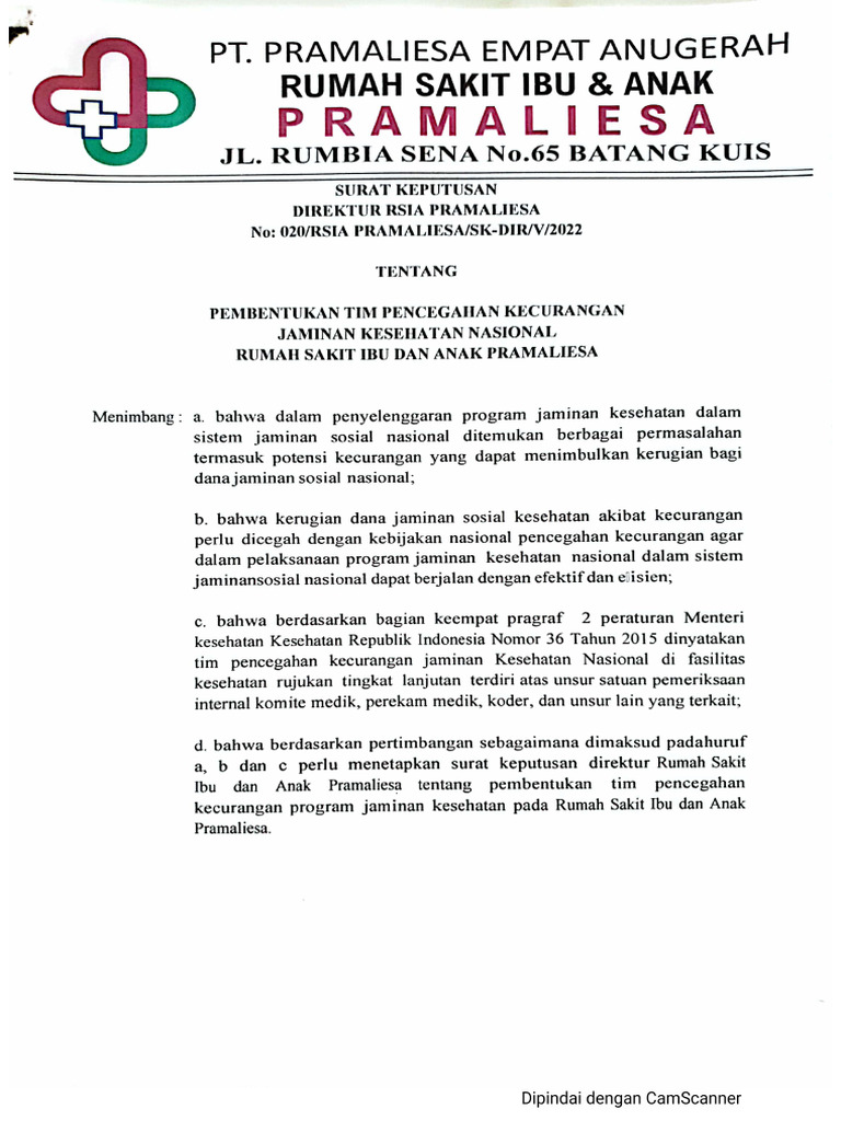 SK Tim Pencegahan Kecurangan JKN | PDF