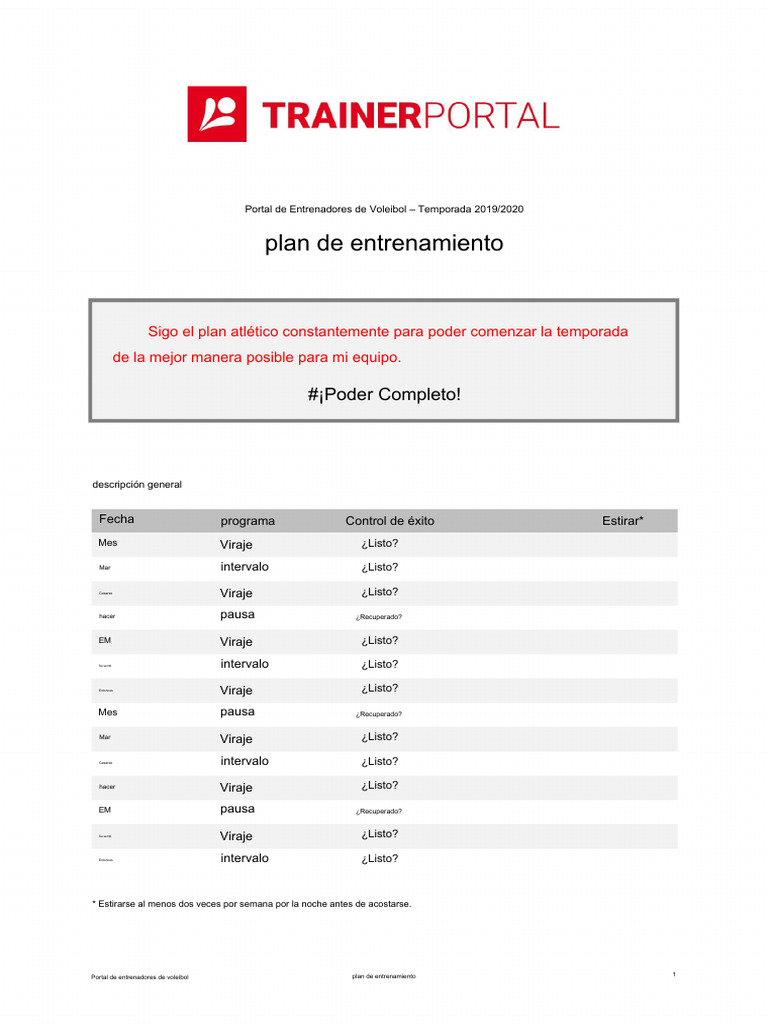 Trainingsplan Beispiel | PDF