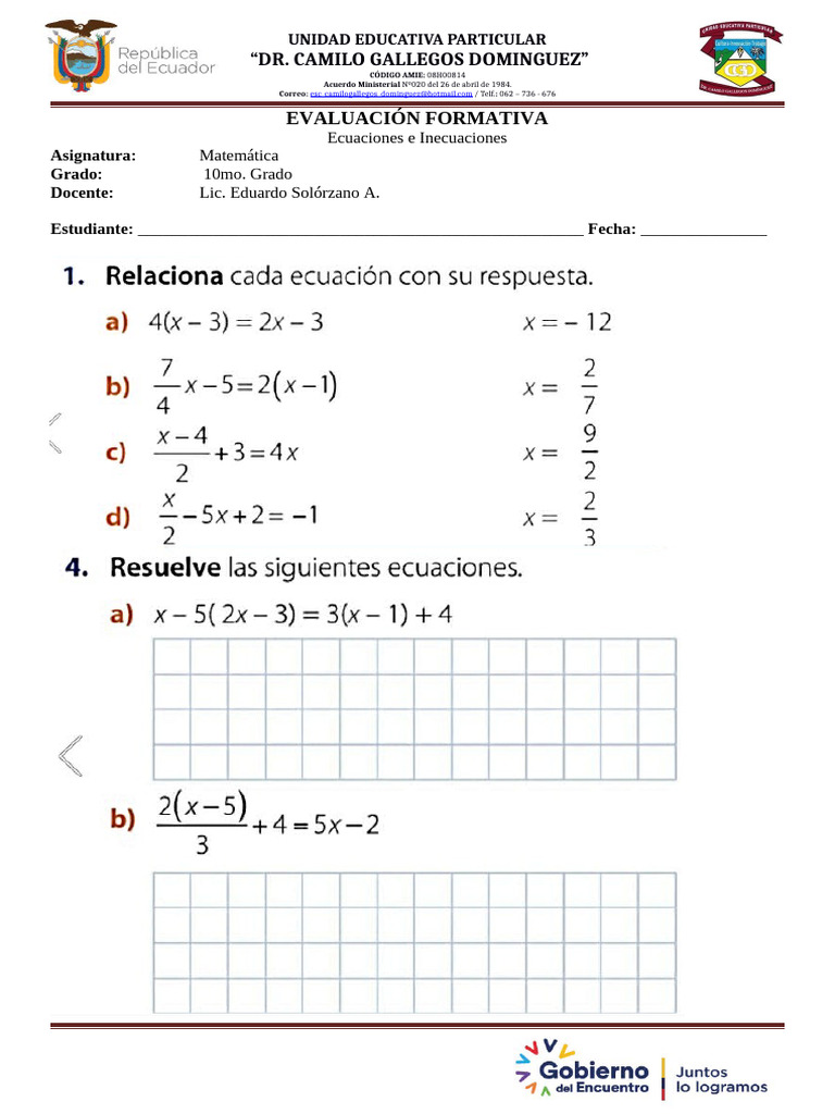 10mo. Grado - Igualdad y Desigualdad | PDF