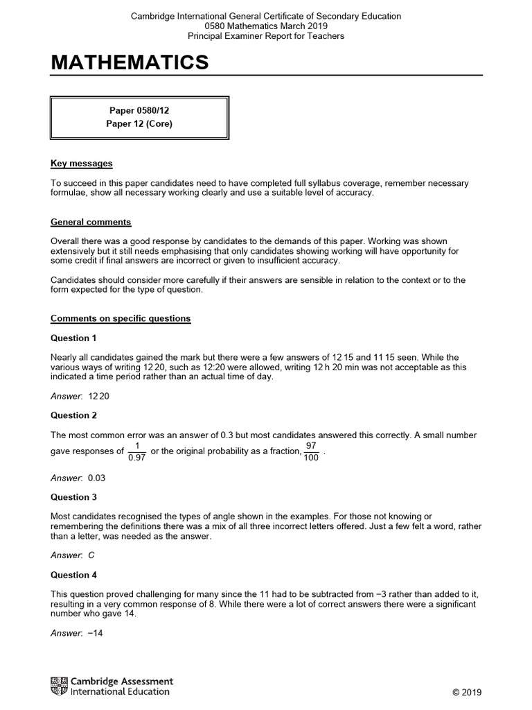 Mathematics: Paper 0580/12 Paper 12 (Core) | PDF