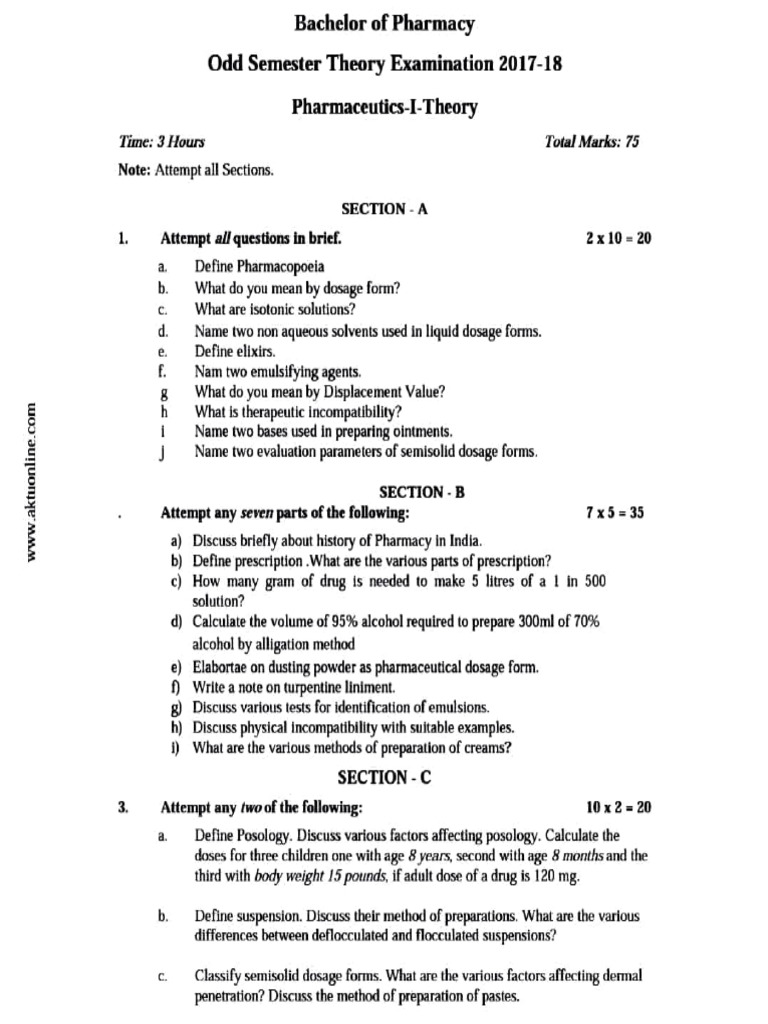 Pharmaceutics - Question Papers | PDF