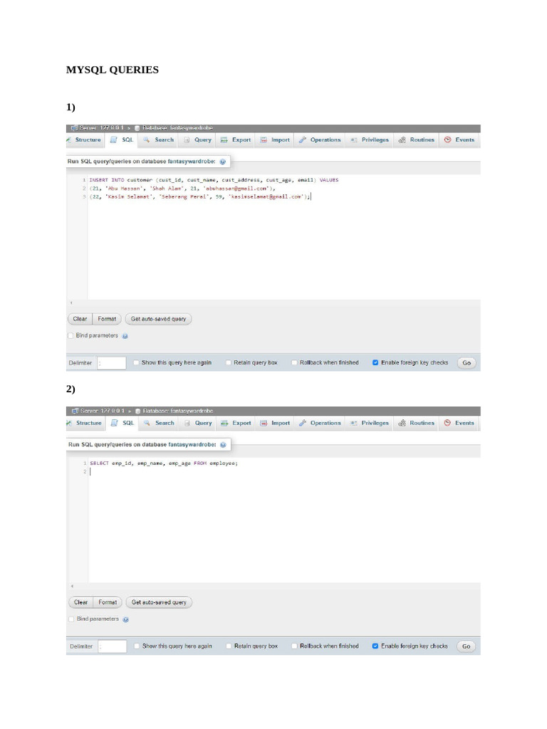 Mysql Queries Fantasywardrobe | PDF