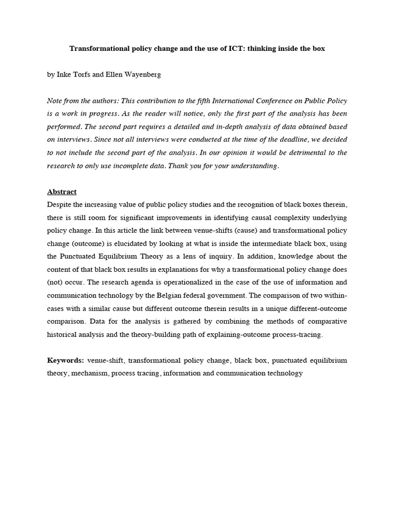 Transformational Policy Change and The Use of ICT: Thinking Inside The Box | PDF