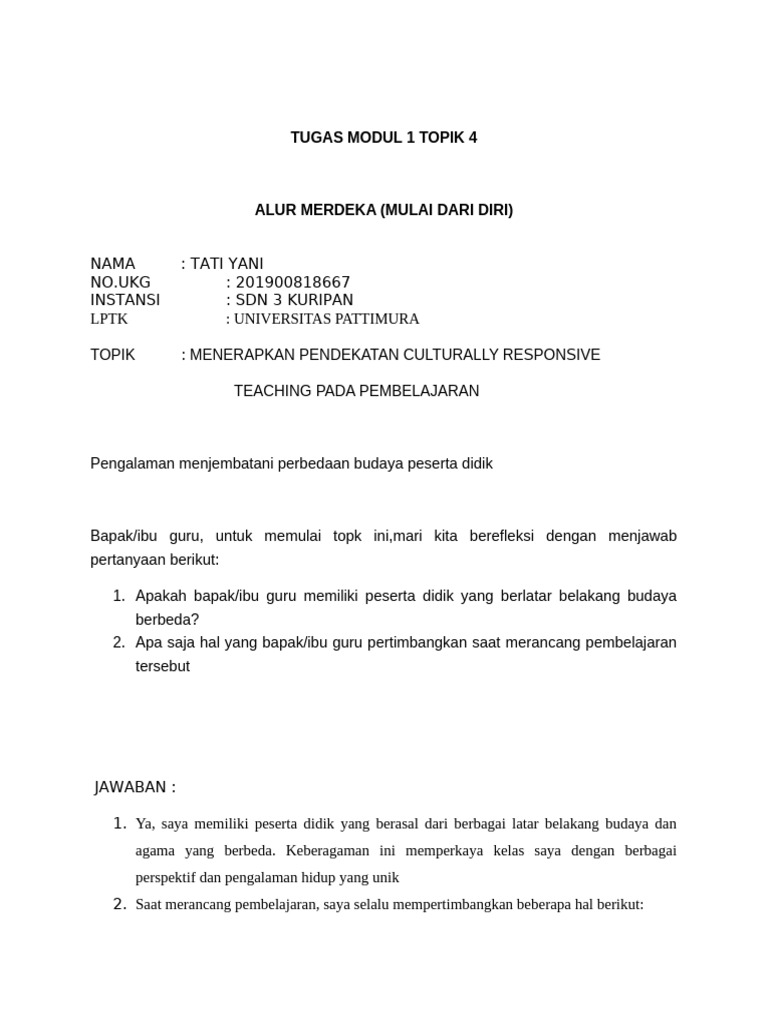 Tugas Taty Modul 1 Topik 4 CRT | PDF