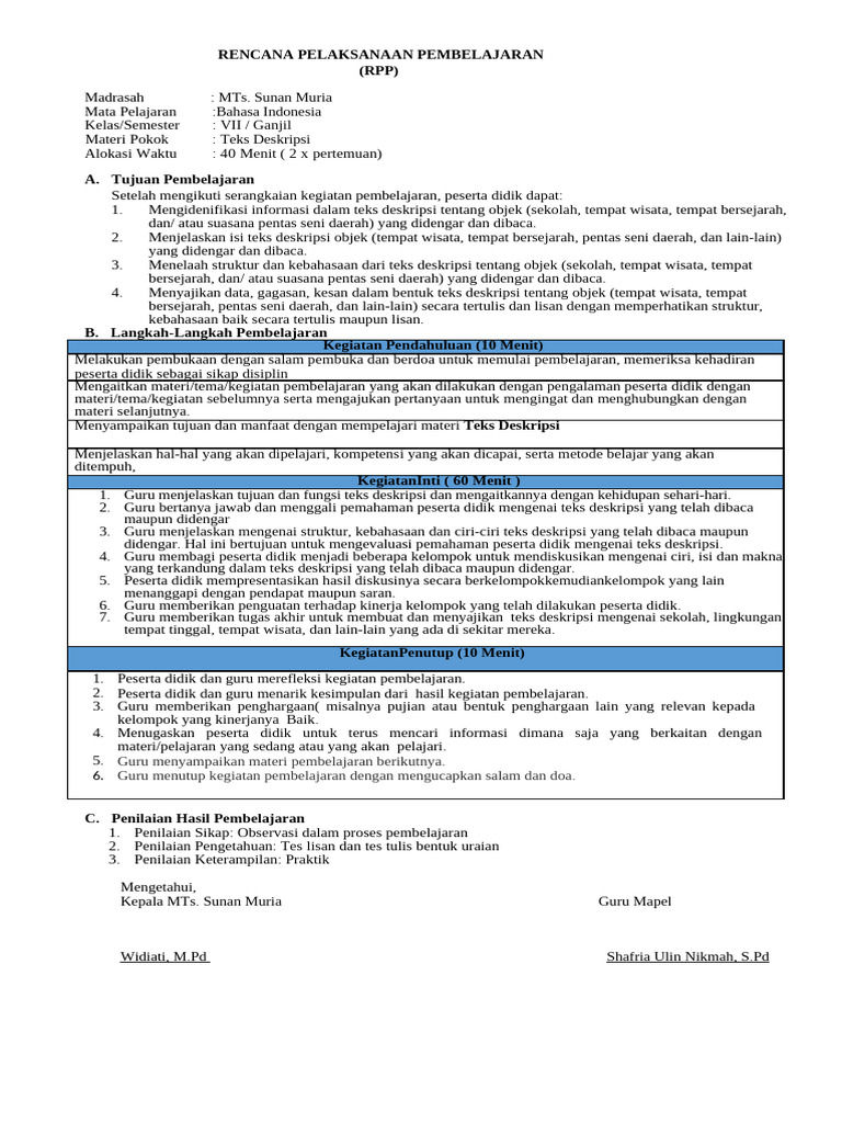 RPP 7 Materi Deskripsi Dan LKPD | PDF