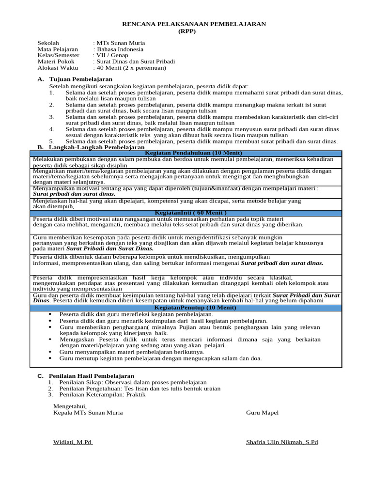 RPP 7 Surat Dinas+pribadi Dan LKPD | PDF