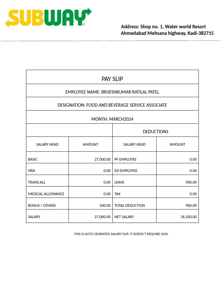 PAY SLIPS Brijesh sEP | PDF