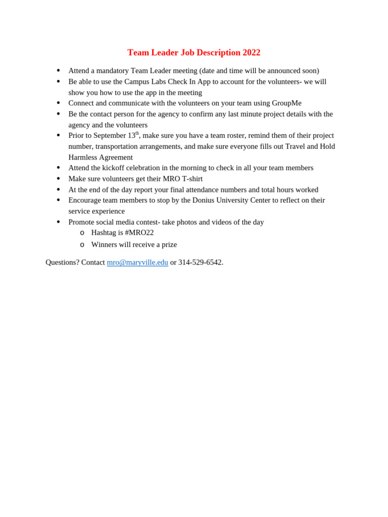 Team Leader Job Description | PDF