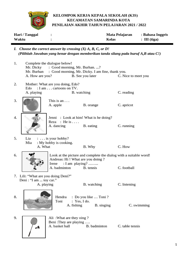 KELAS 3 SOAL PAT 2022 | PDF