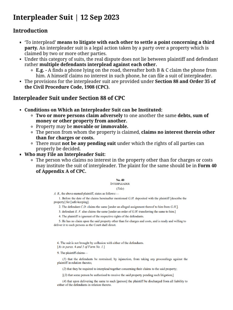 Interpleaders Suit Answer | PDF