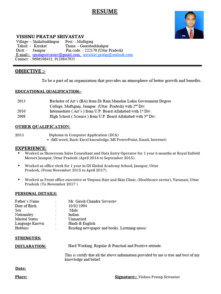 Vishnu Pratap Srivastav Resume | PDF