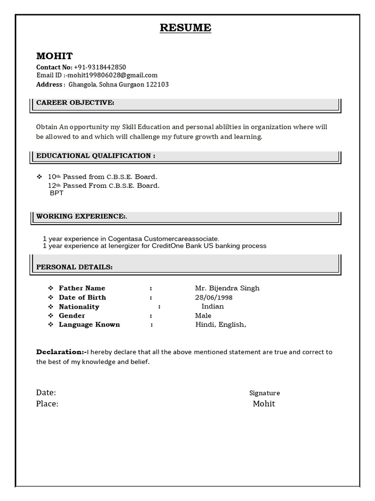 Mohit2 Ka Resume | PDF