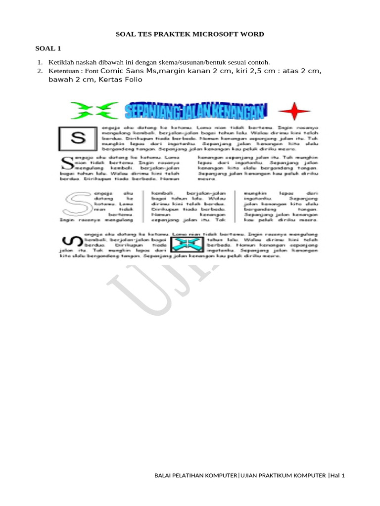 Soal Tes Praktek Microsoft Word | PDF
