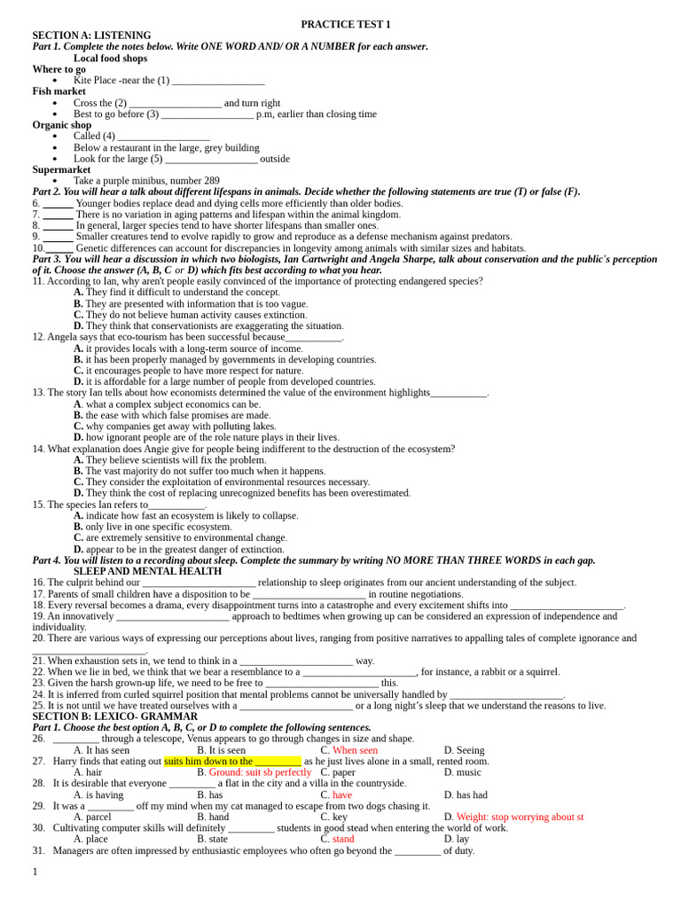 PRACTICE TEST 1 | PDF