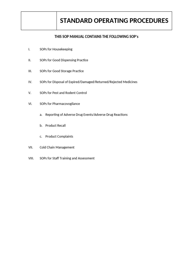 Standard Operating Procedures | PDF
