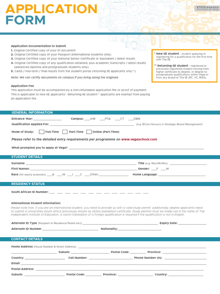 2021 Vega Application Form | PDF