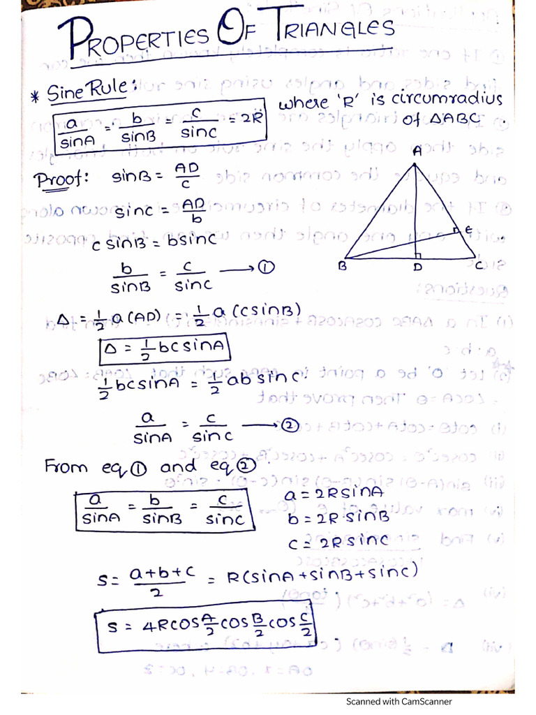 Properties of Triangles Notes | PDF