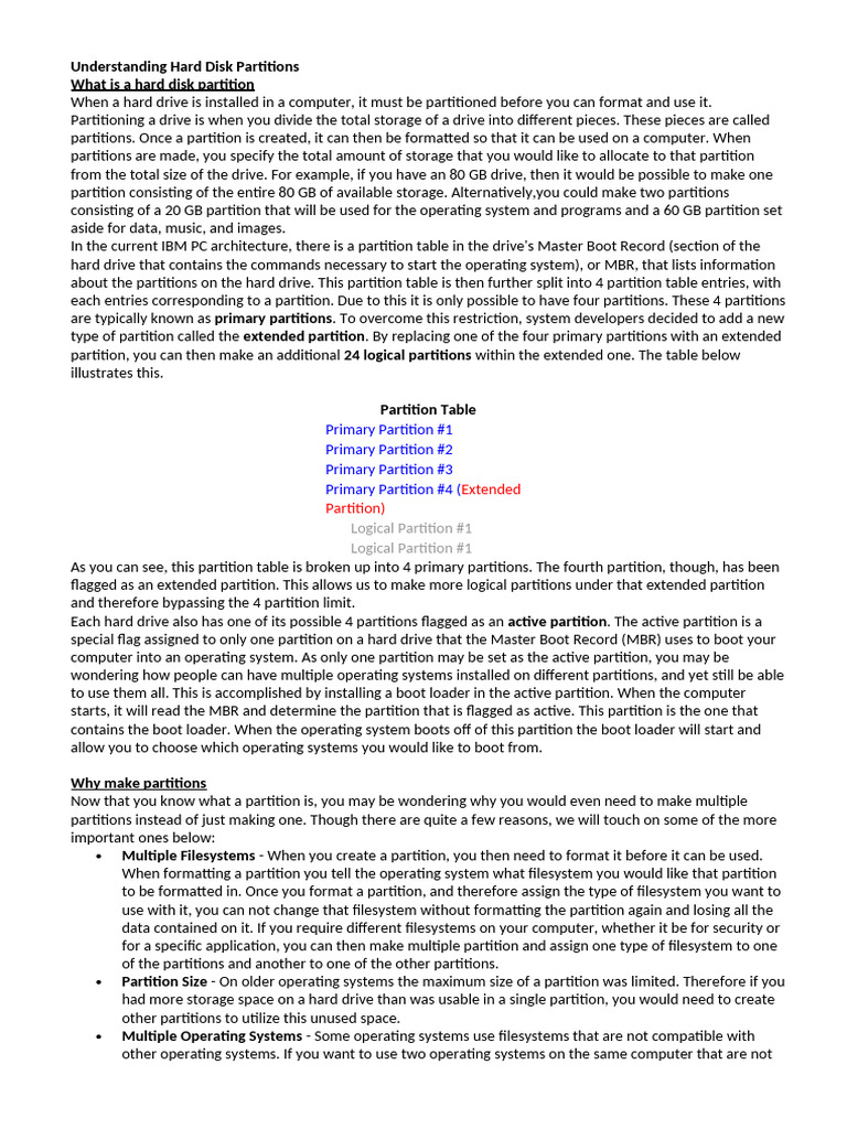 Understanding Hard Disk Partitions | PDF