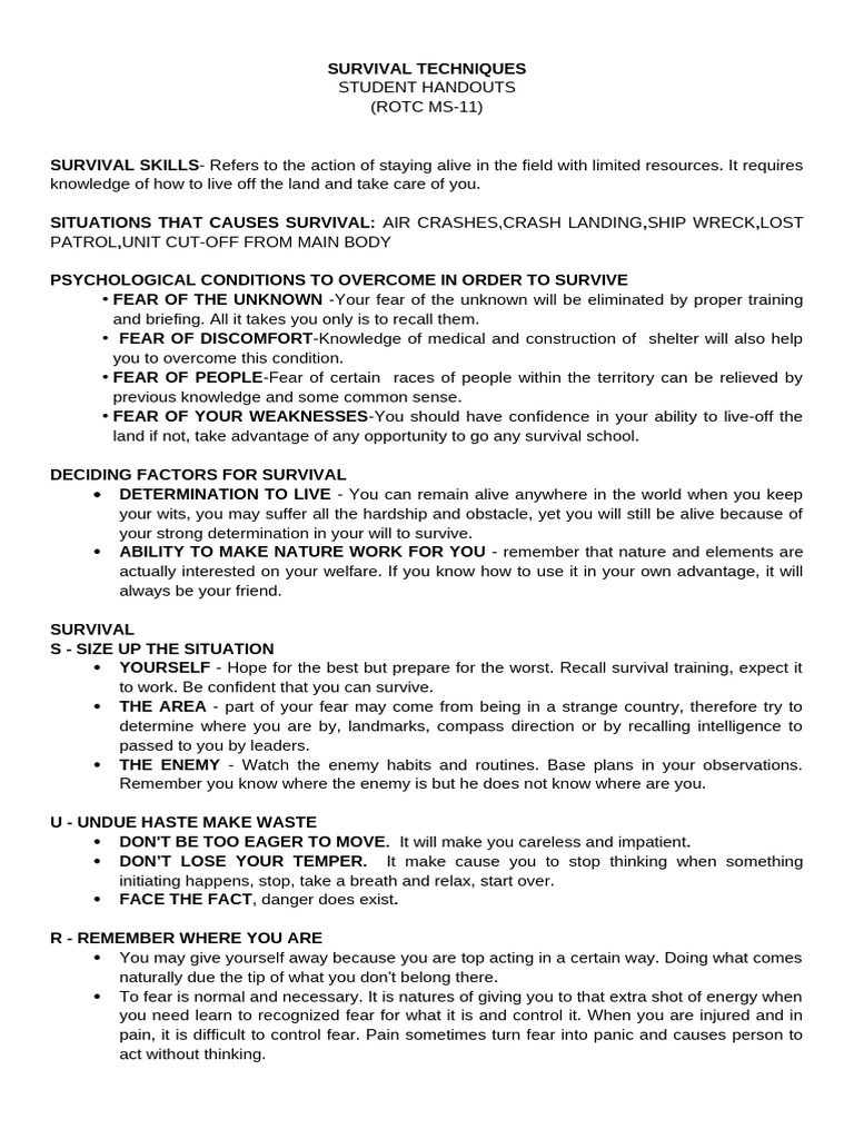 Survival Techniques Handout | PDF