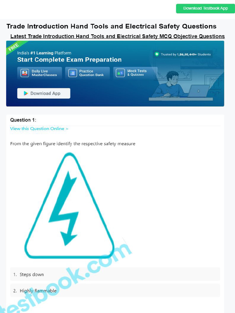 MCQ On Trade Introduction Hand Tools and Electrical Safet ...