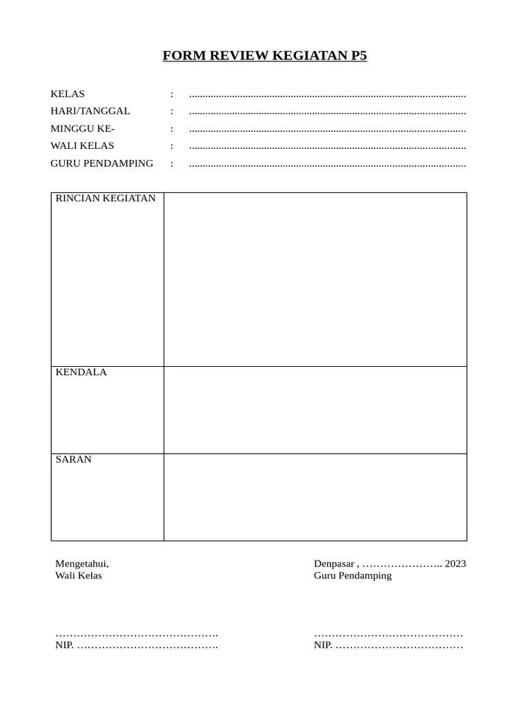Form Review Kegiatan P5 | PDF