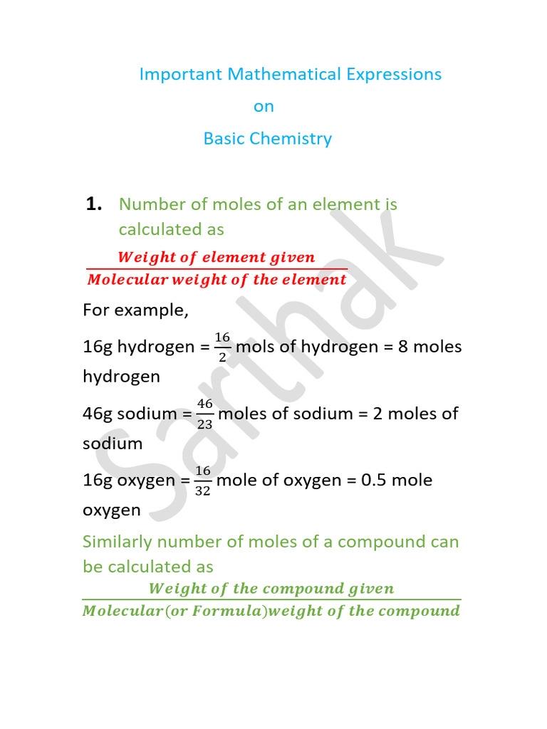 Basic Chemistry (Mathematical) | PDF