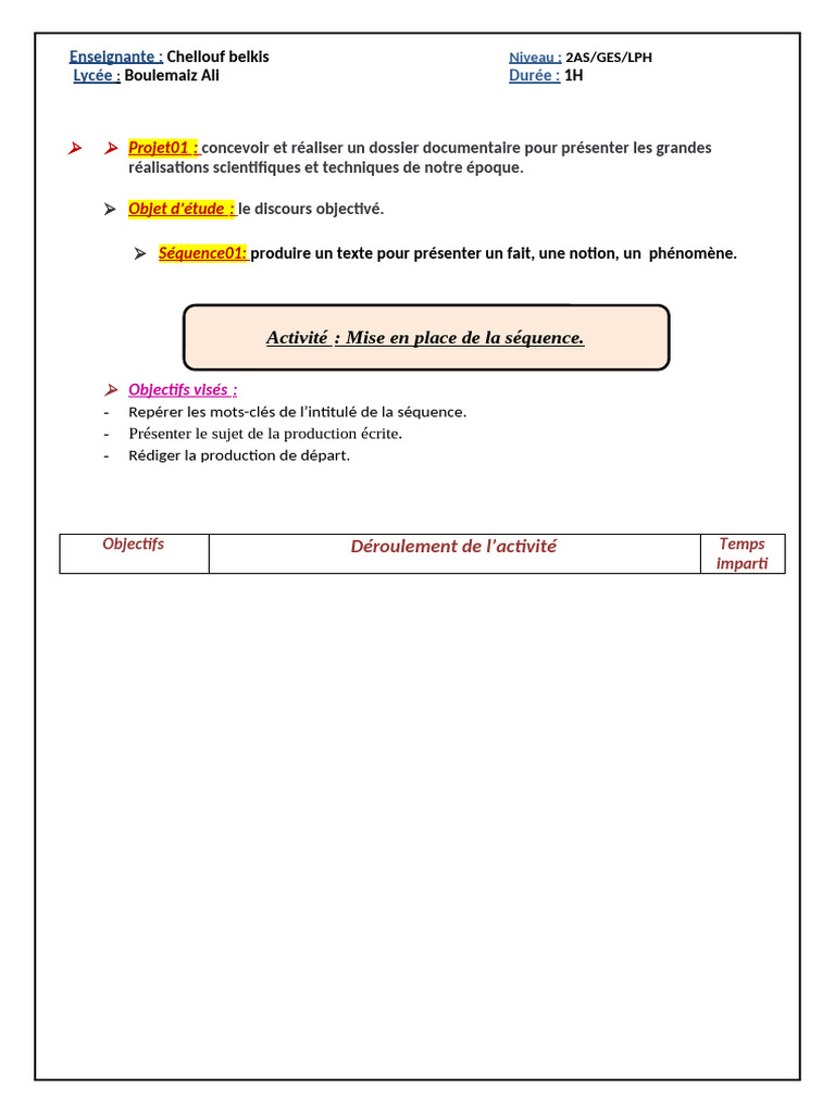 mise en place SEQ 1 | PDF