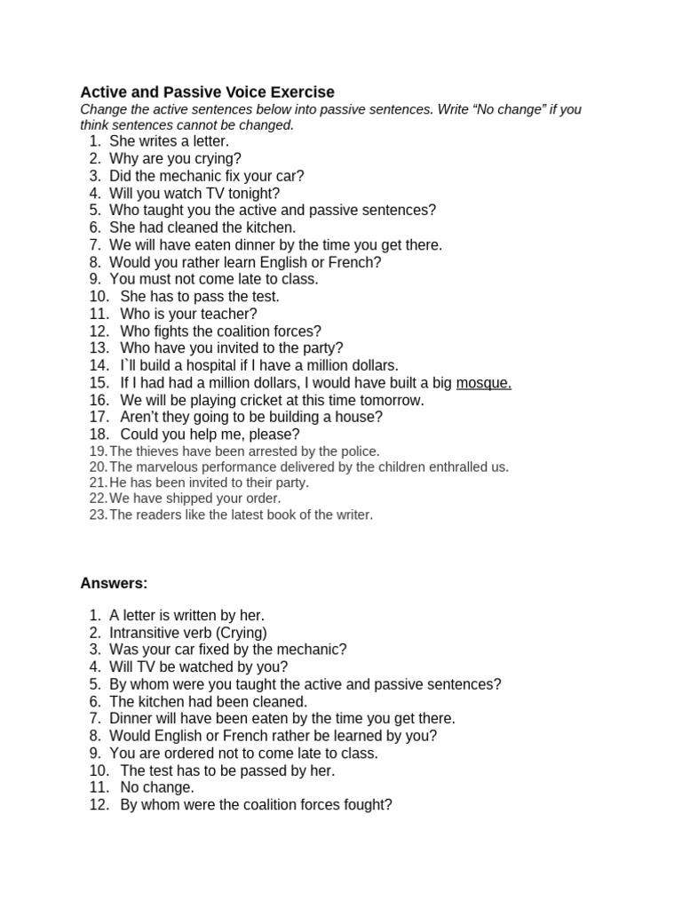 Active and Passive Voice Exercise Shared | PDF